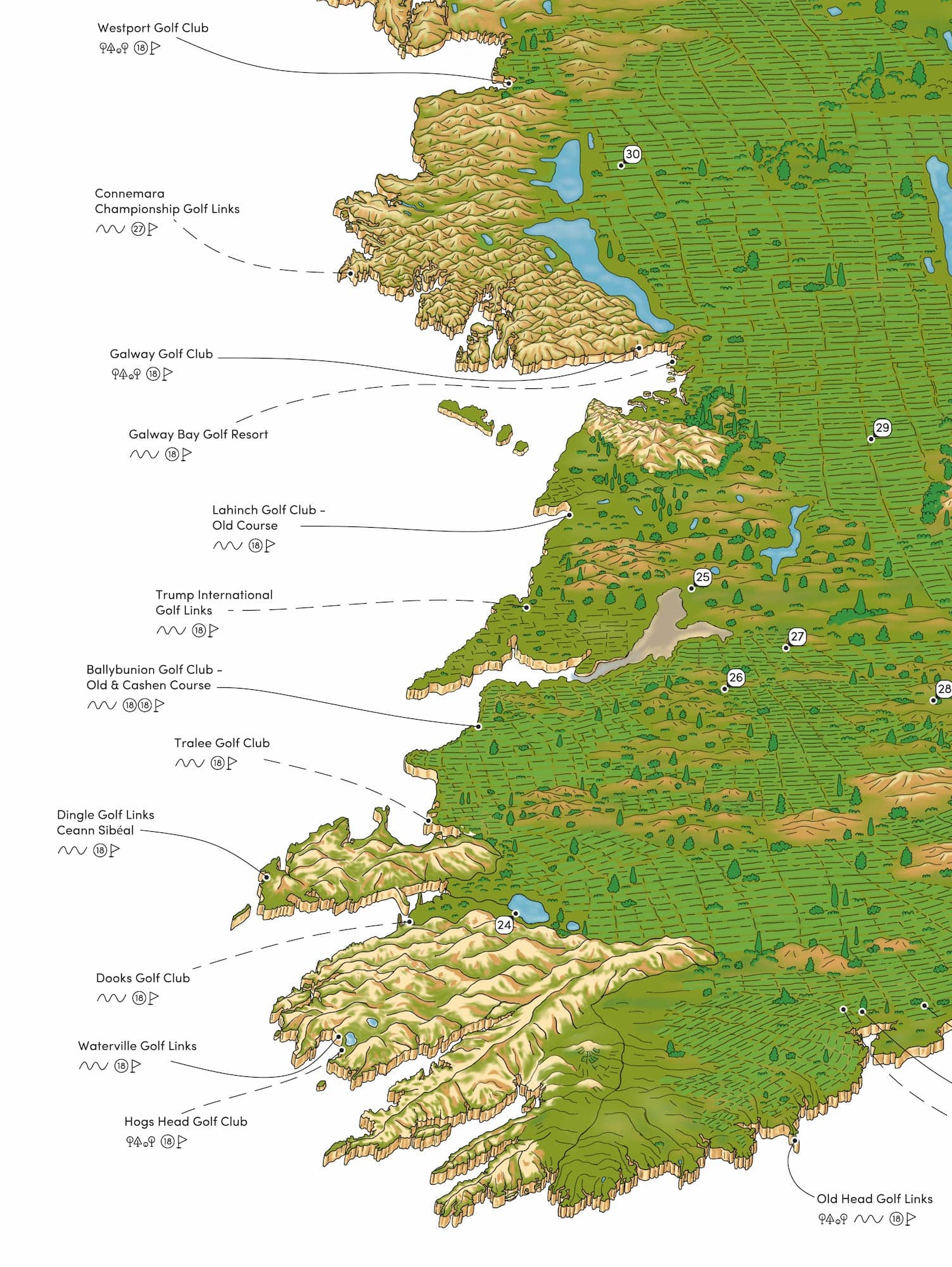 The Irish Golf Map - 105 of Ireland & NI's Top Golf Courses – Malin & Mizen